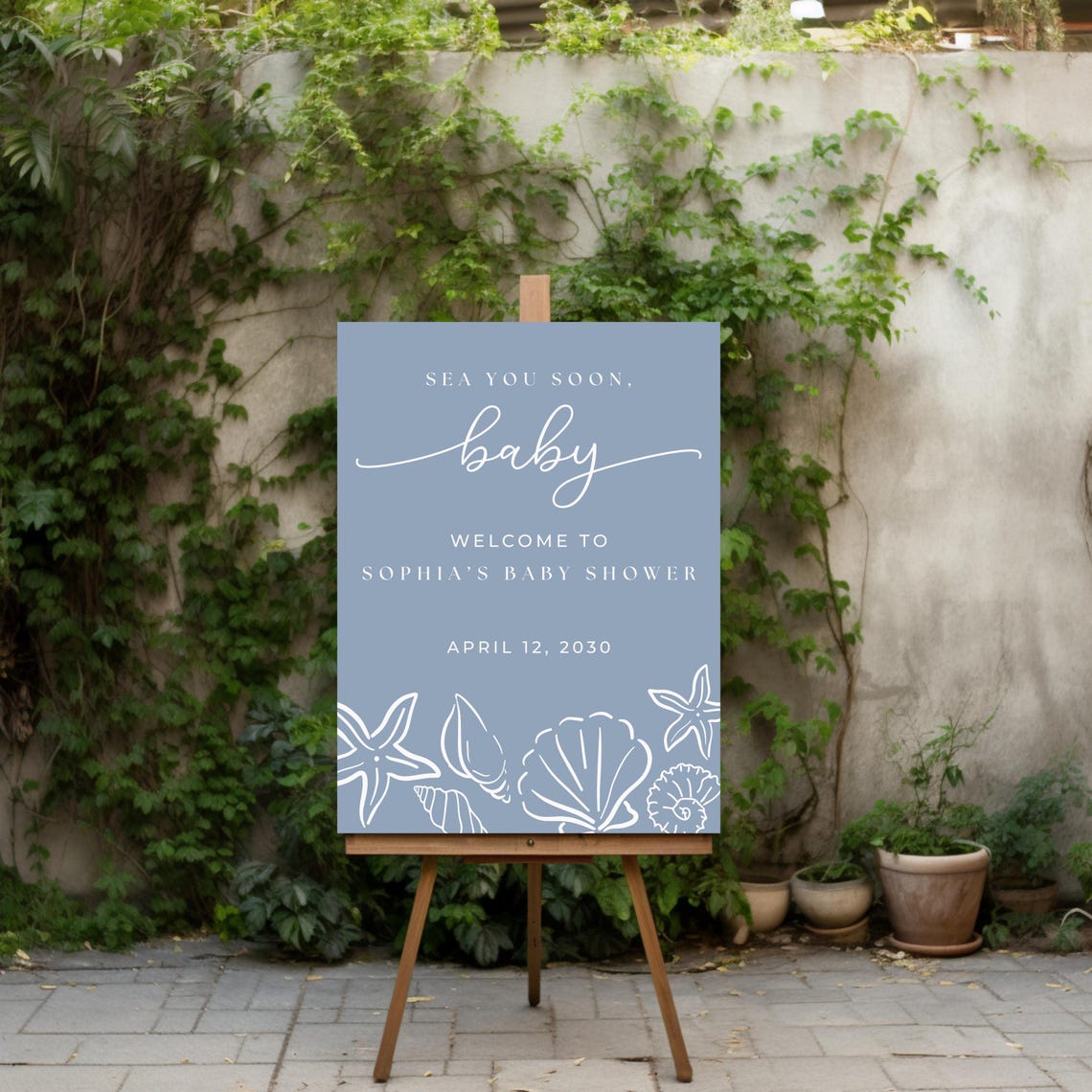 Sea You Soon Baby Shower Welcome Sign, Seashell Baby Shower Theme ...