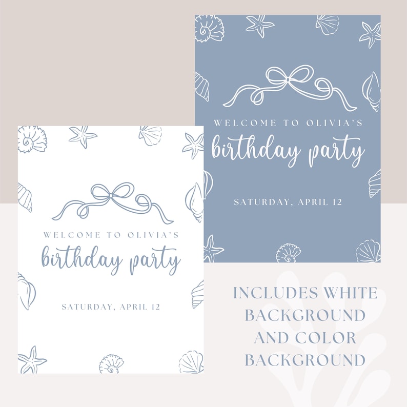 Coquette Seashell Birthday Welcome Sign, Editable Beach Birthday Poster ...