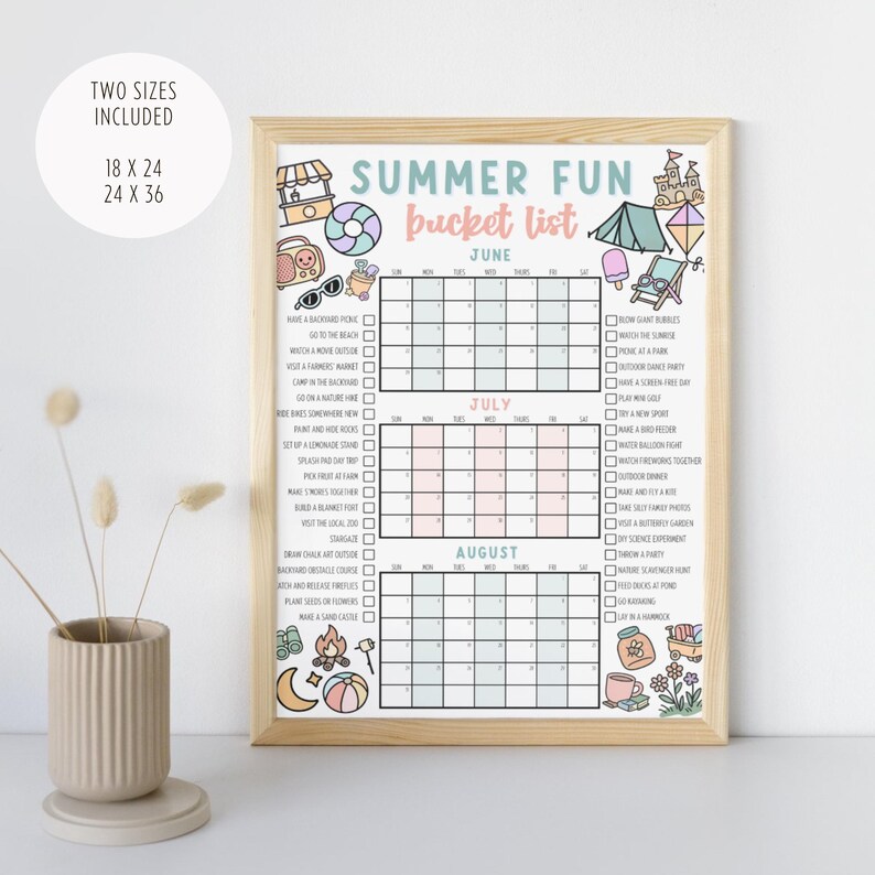 Summer Bucket List Poster Editable, Printable Family Planner, Summer ...