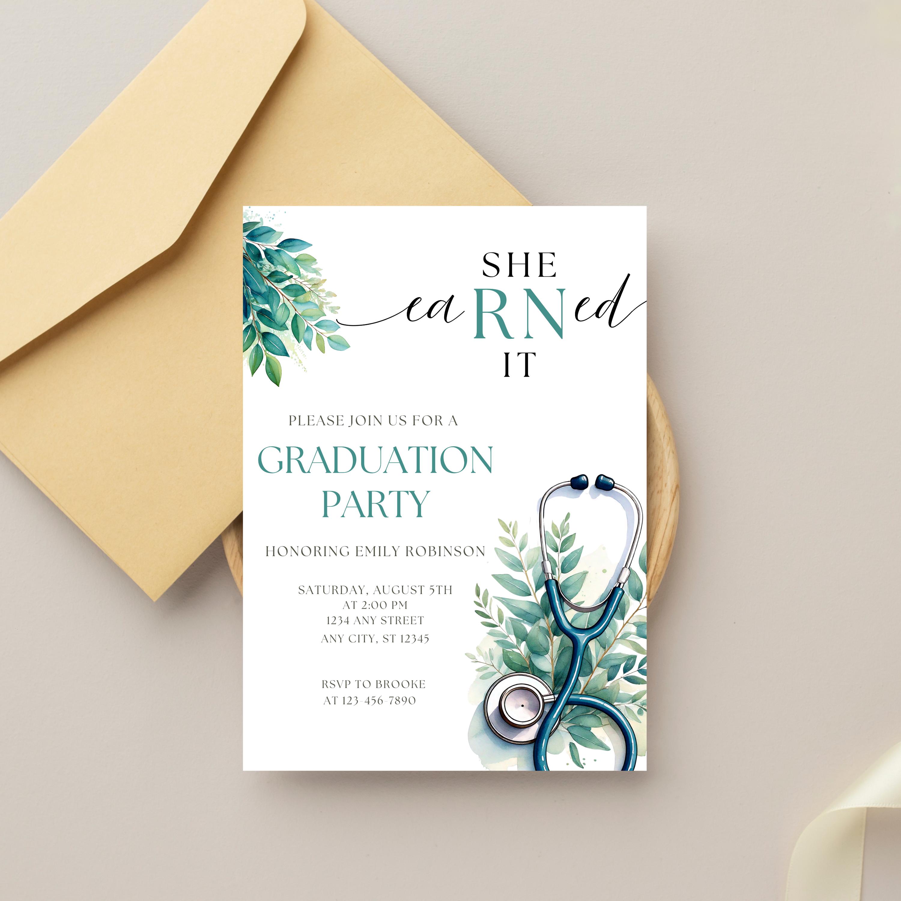 Nurse Graduation Invitation - She Earned It RN Grad Announcement - RN ...