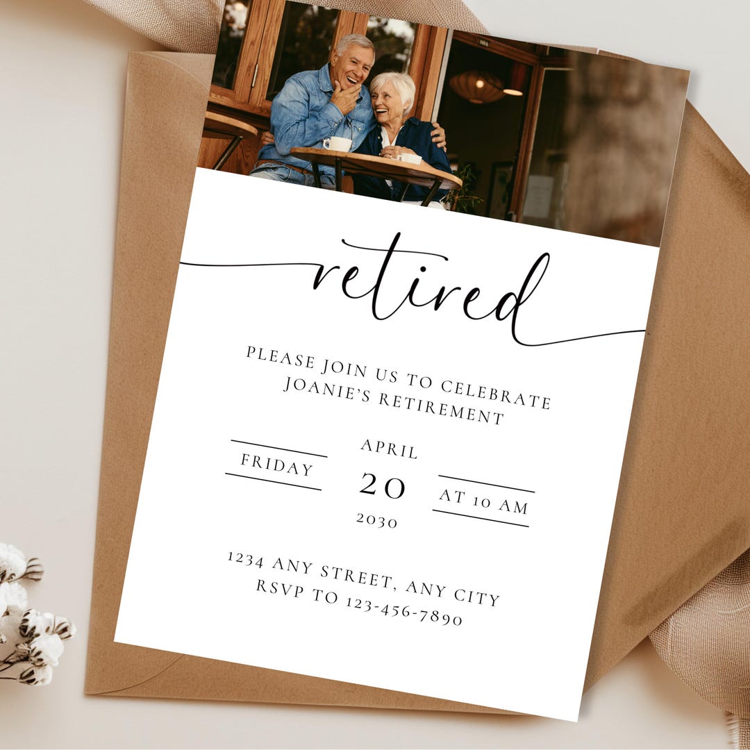 Minimalist Retirement Invite With Picture - Customizable Invite With ...