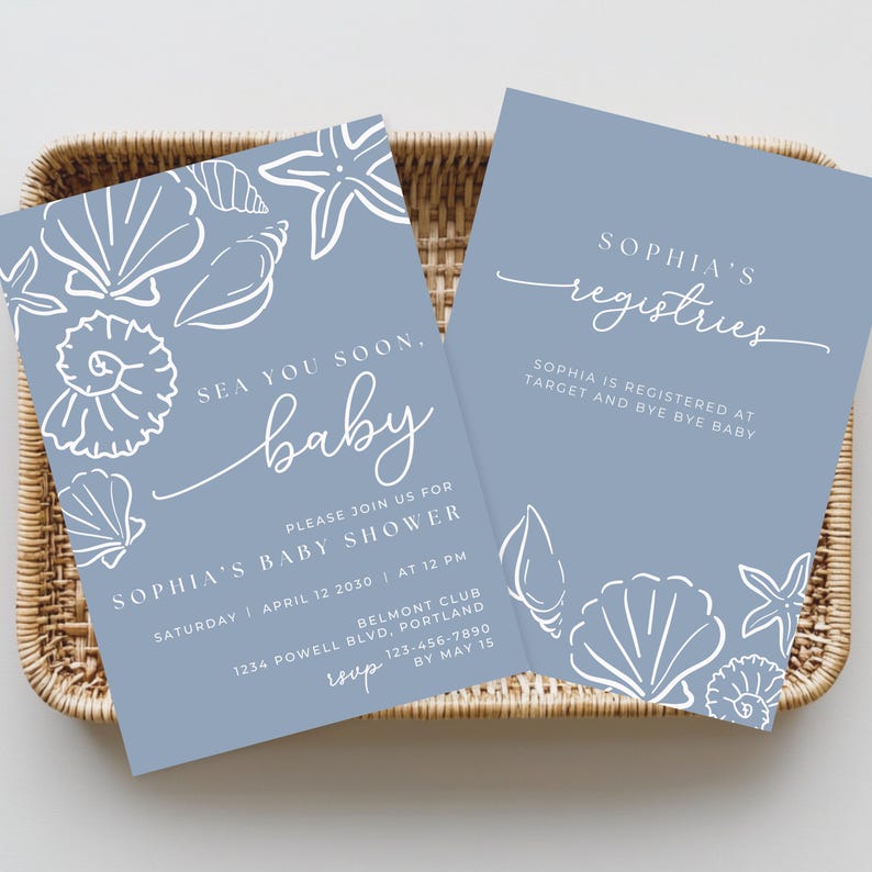 Sea You Soon Baby Shower Invite, Seashell Baby Shower Theme, Editable ...