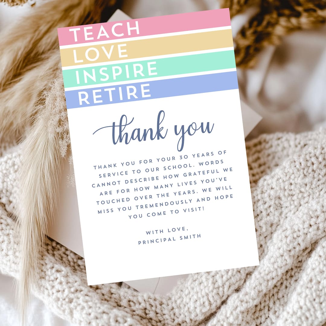 Teacher Retirement Thank You Card - Gift to Retiring Teacher - Digital ...
