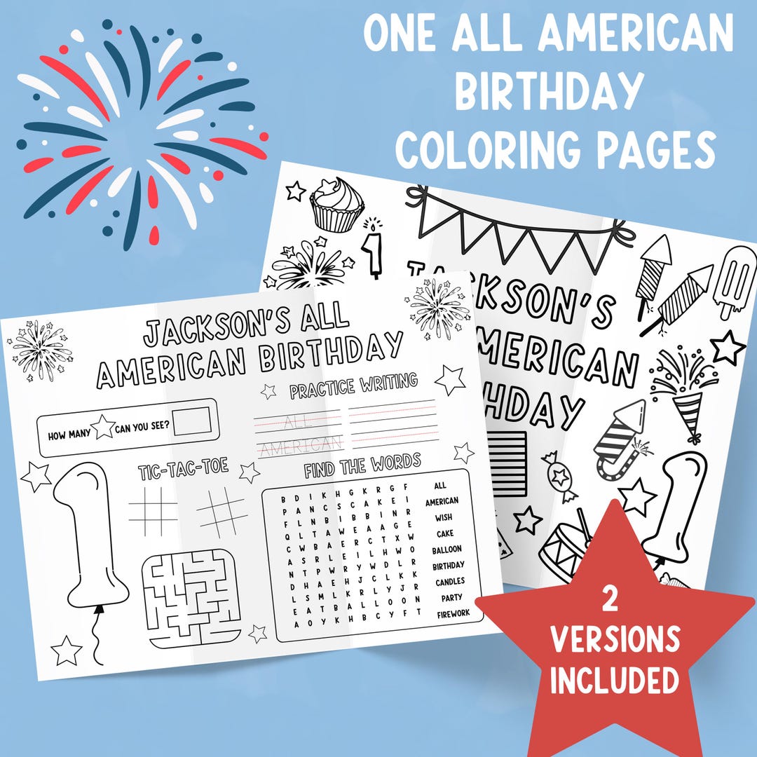 One All American Birthday Coloring Sheet, Printable Kids Activity ...