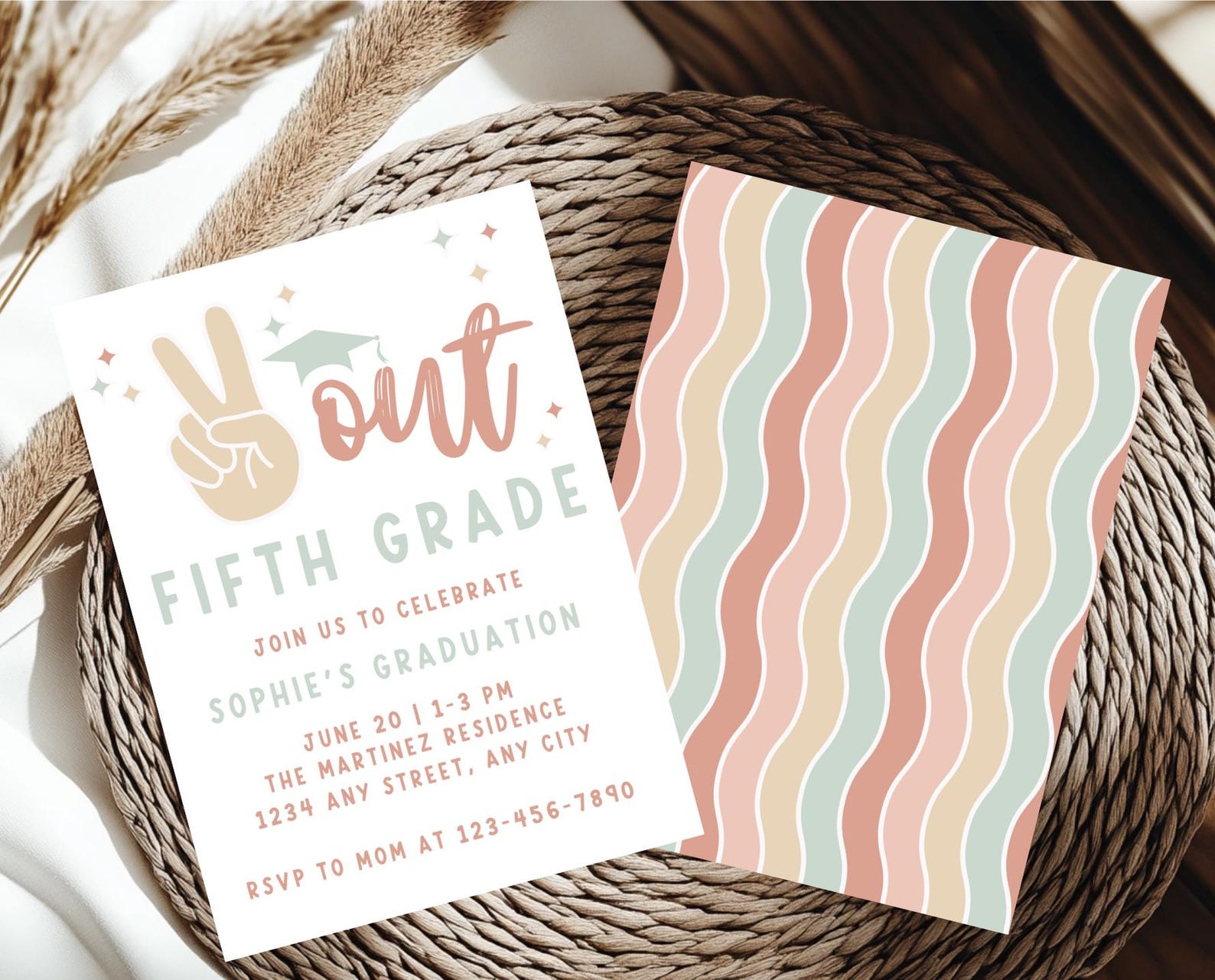 Peace Out 5th Grade Party Invitation, Editable Graduation Invite ...