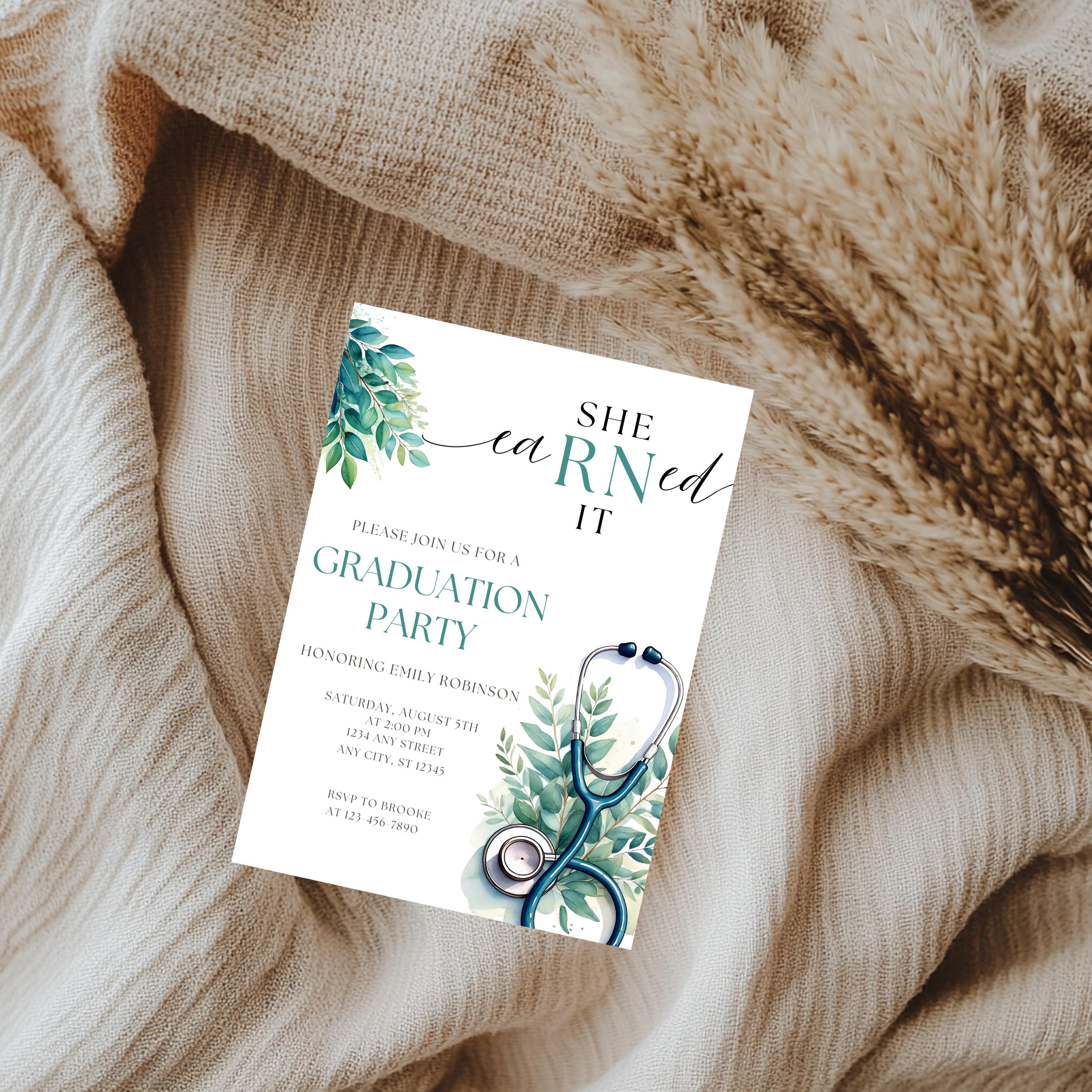 Nurse Graduation Invitation - She Earned It RN Grad Announcement - RN ...