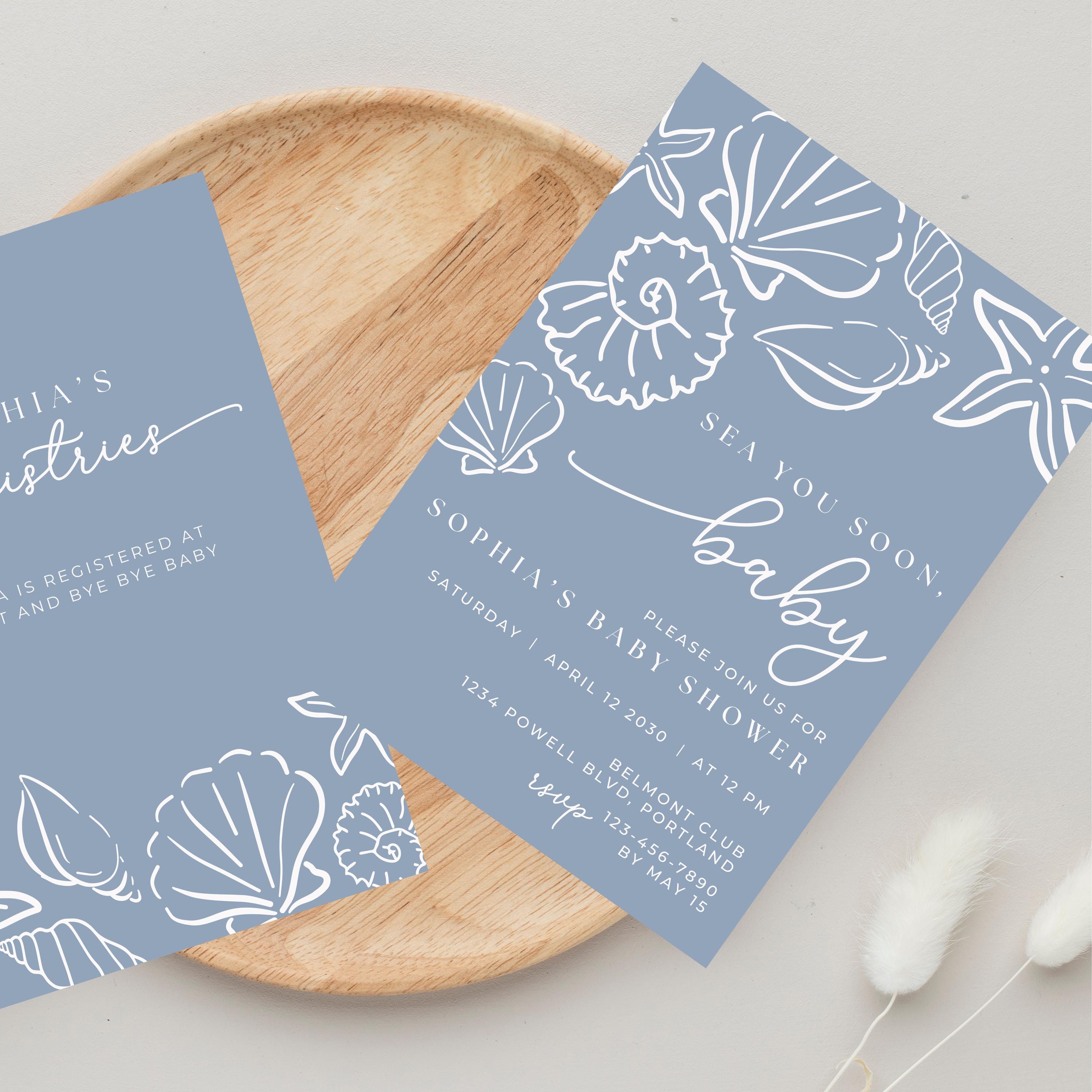 Sea You Soon Baby Shower Invite, Seashell Baby Shower Theme, Editable ...