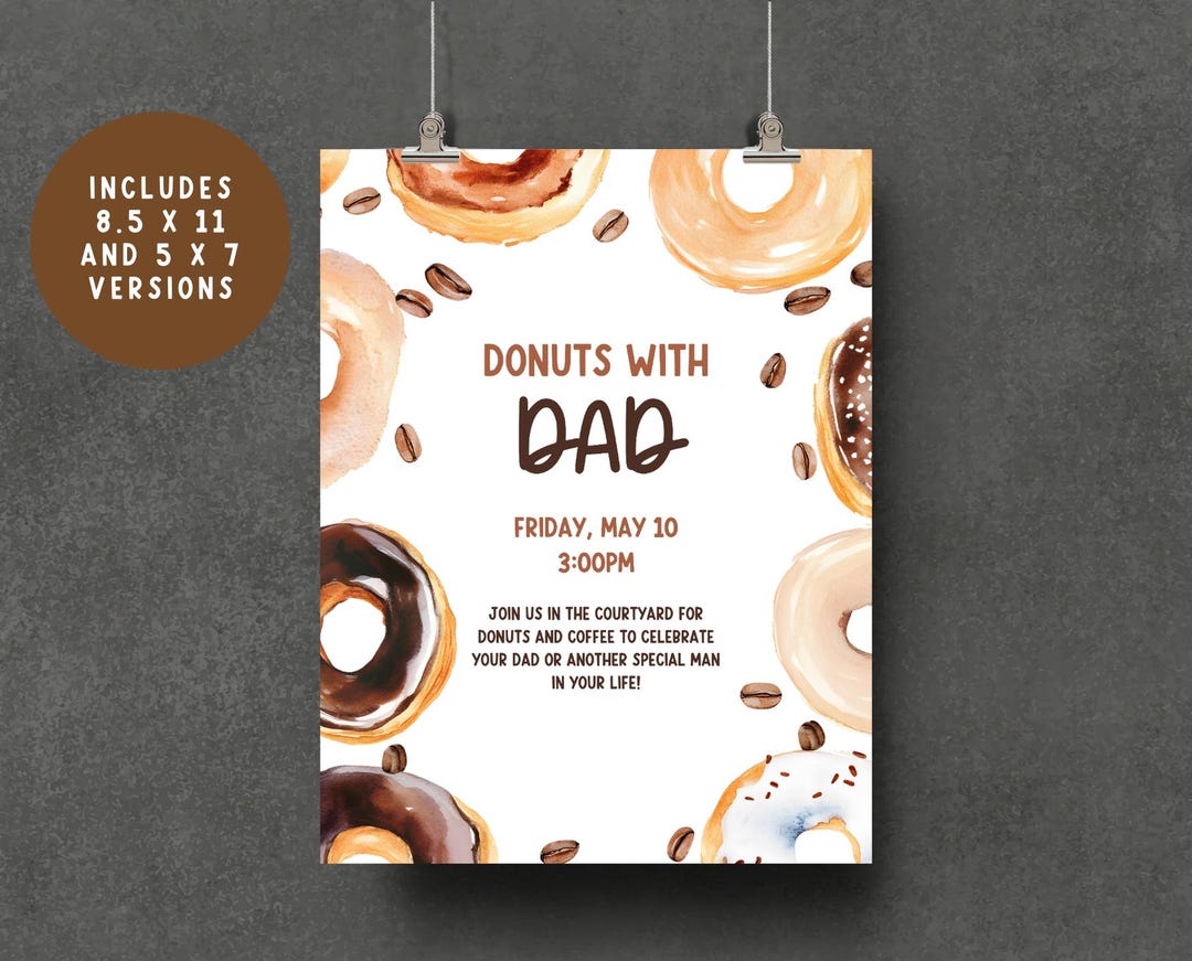 Donuts With Dad Template, Editable Invitation for Father's Day, Instant ...