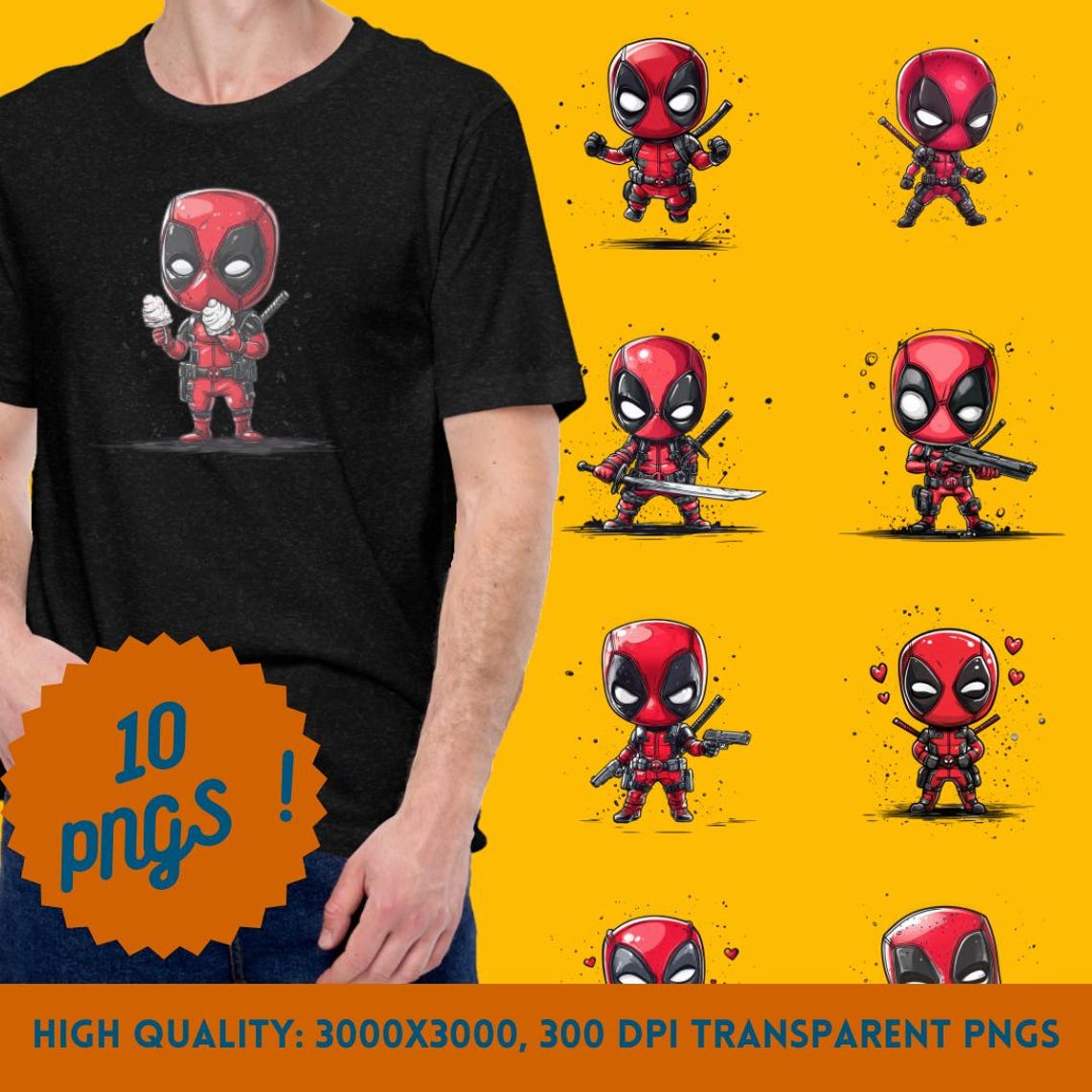 10 PNG Deadpool Chibi Digital Designs – High Resolution – Instant ...