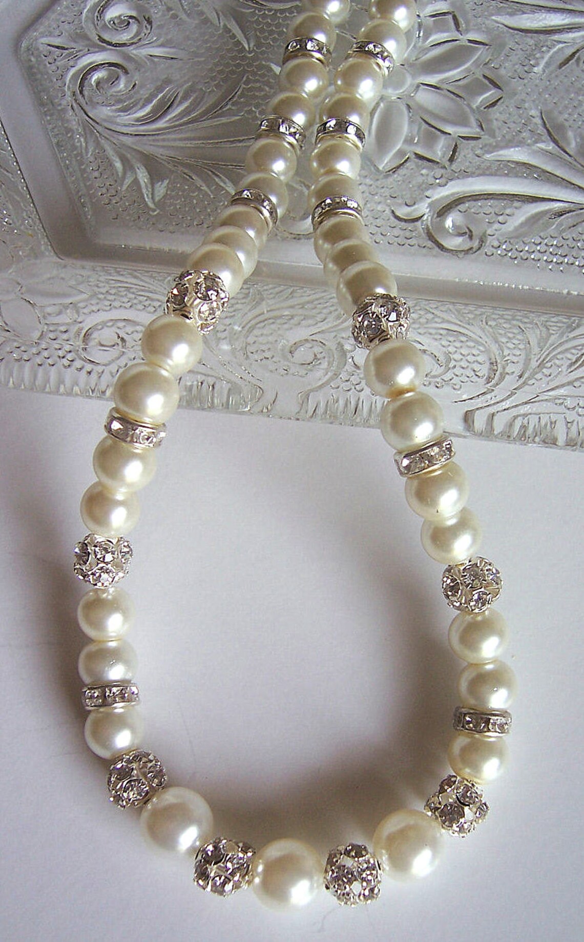 Pearl and Rhinestone Bridal Necklace, Bridesmaids Gifts, Pearl Wedding ...