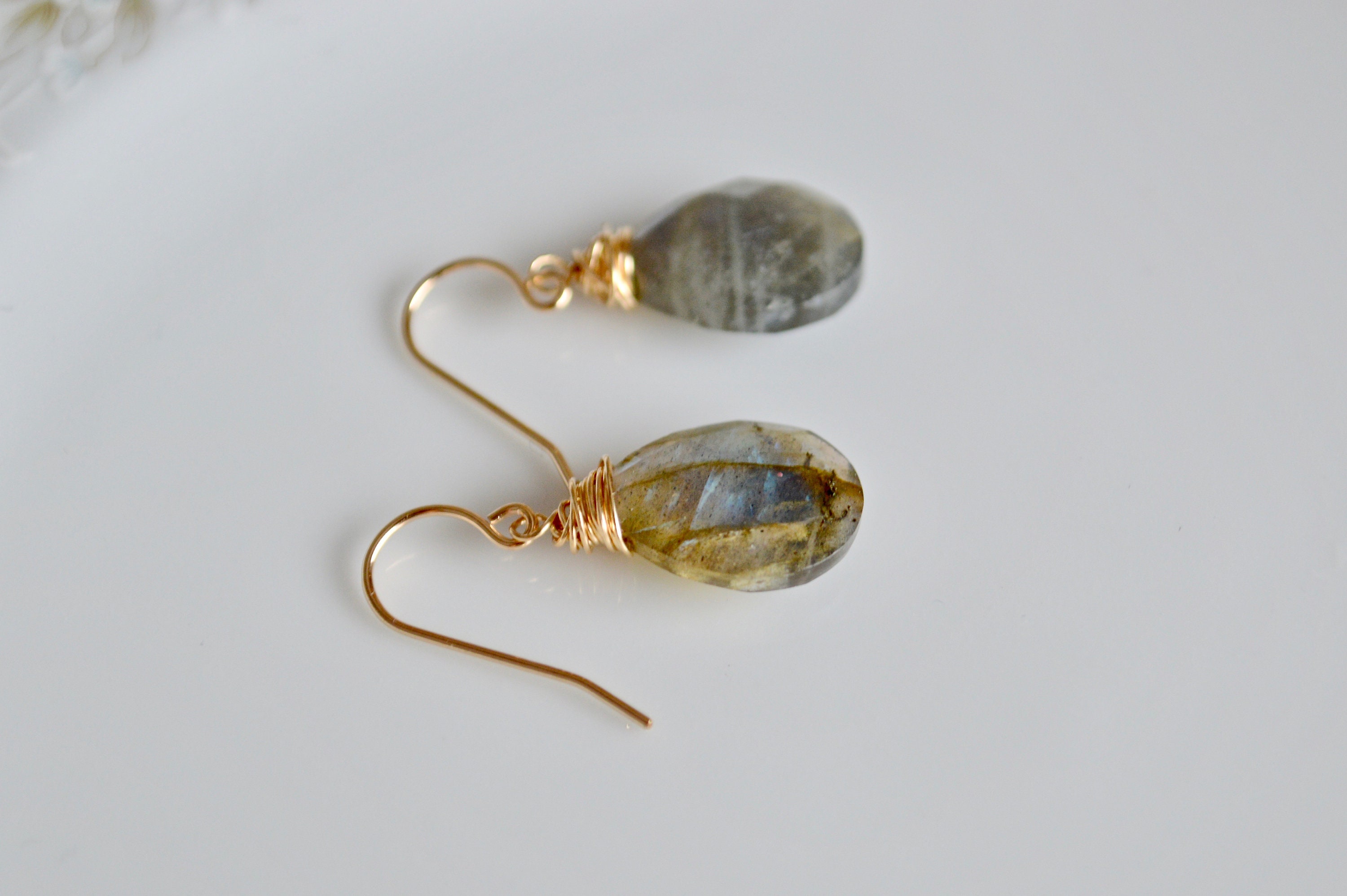 Labradorite and Gold Wire Wrapped Earrings, Labradorite Jewelry - Etsy
