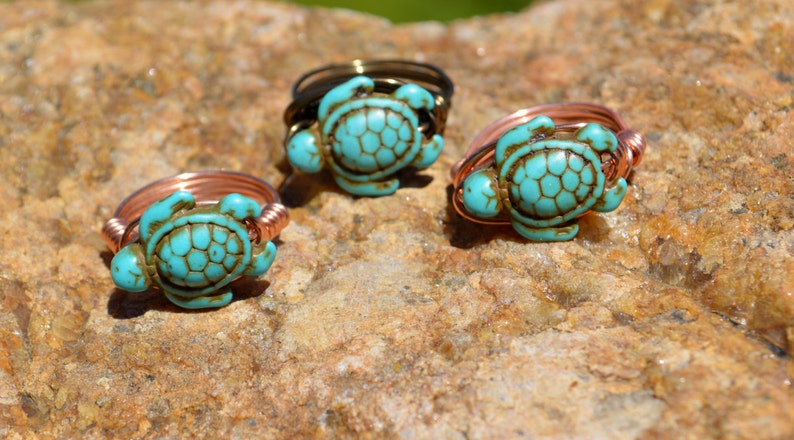 Wire Wrapped Turquoise Howlite Turtle Ring, Unisex Ring, Unisex Jewelry ...