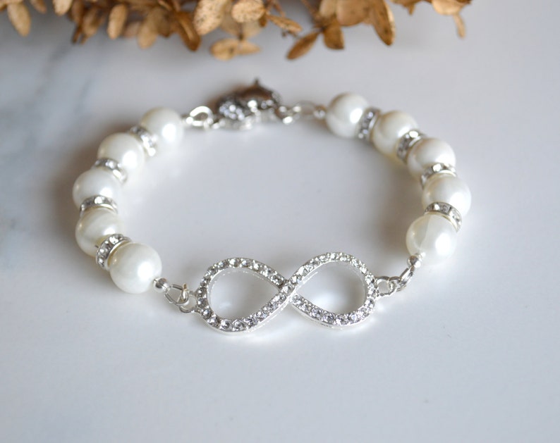 Bridesmaids Jewelry Infinity Bracelet Pearl Rhinestone Etsy
