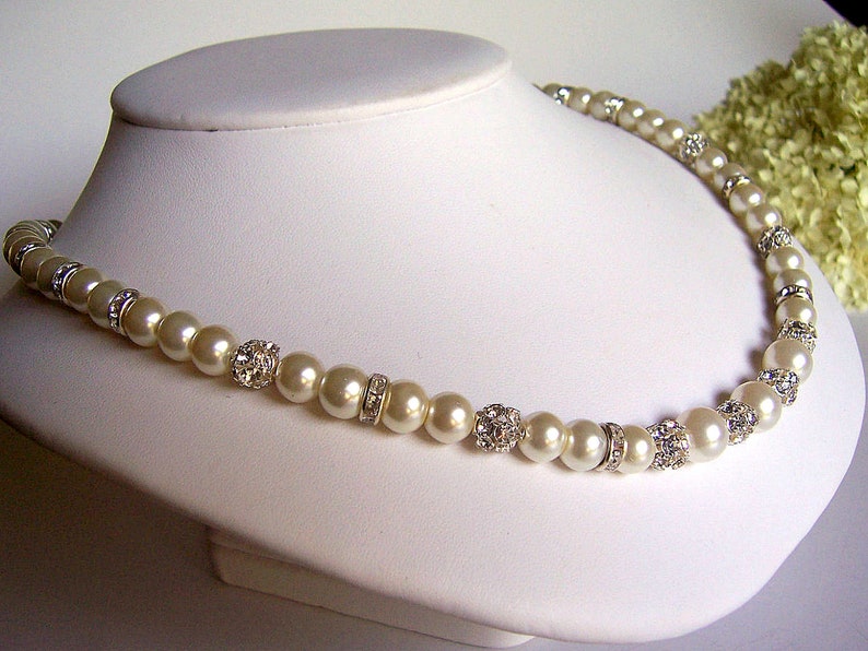 Pearl and Rhinestone Bridal Necklace, Bridesmaids Gifts, Pearl Wedding ...
