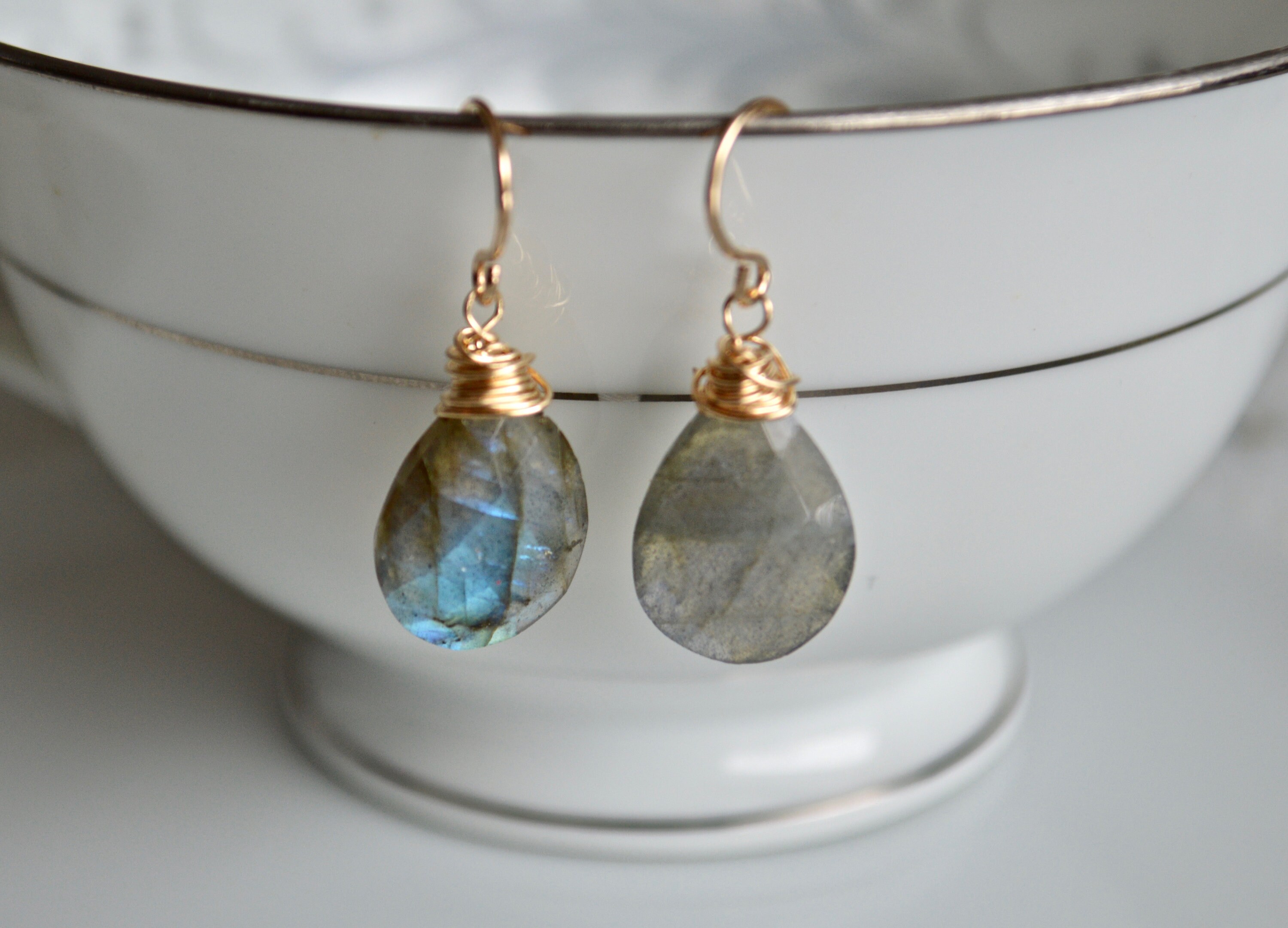 Labradorite and Gold Wire Wrapped Earrings, Labradorite Jewelry - Etsy