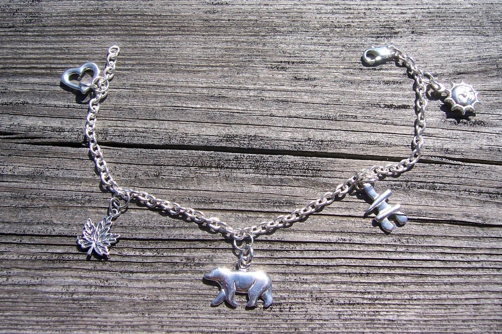 Sterling Silver I Love Canada Charm Bracelet Maple Leaf Polar - Etsy