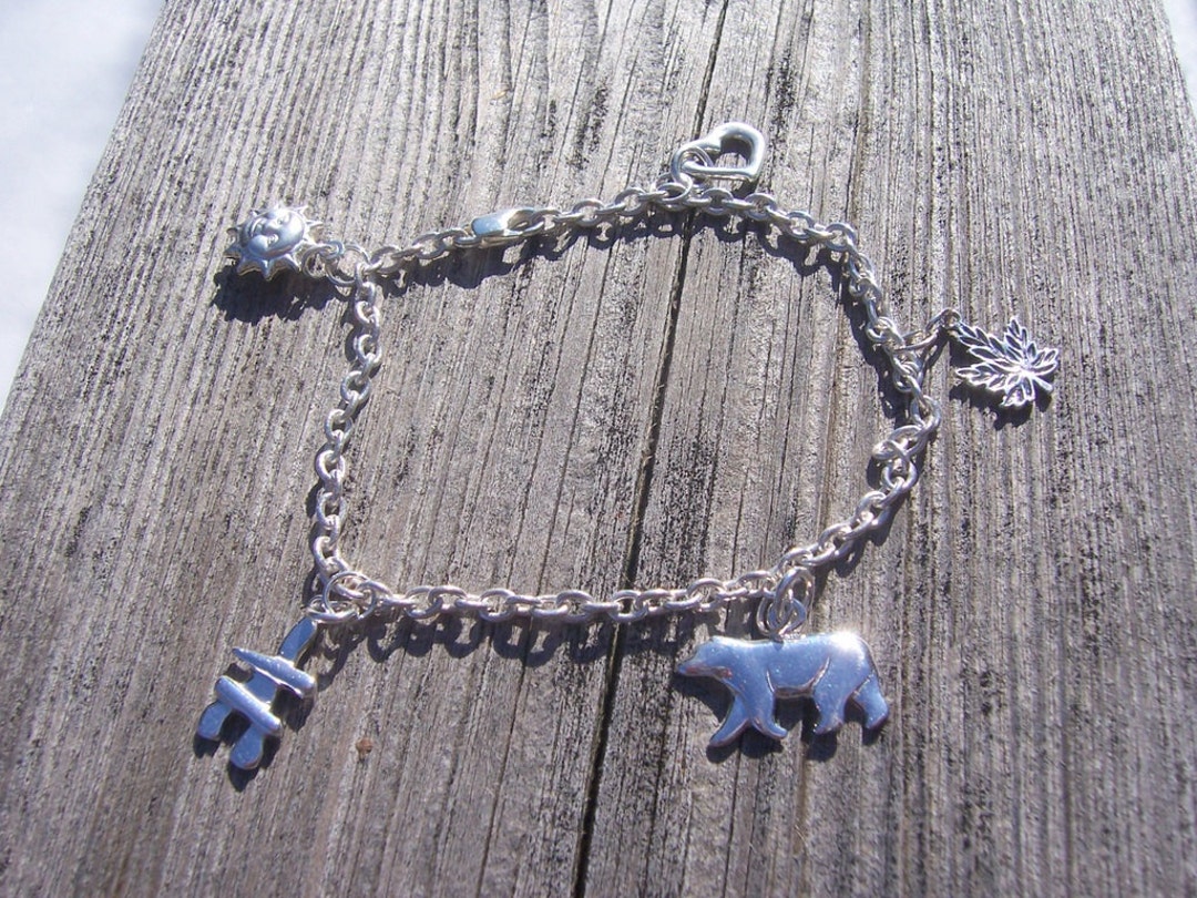 Sterling Silver I Love Canada Charm Bracelet, Maple Leaf Polar Bear ...