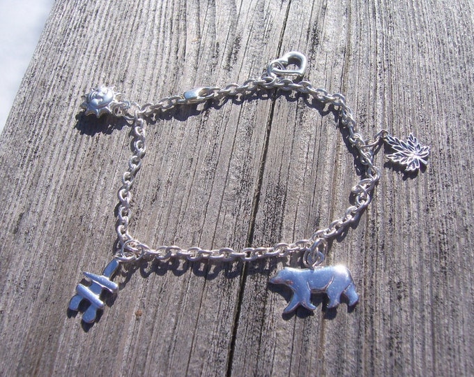 Sterling Silver I Love Canada Charm Bracelet, Maple Leaf Polar Bear ...