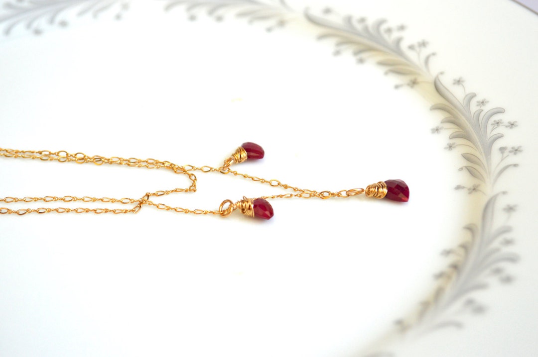 Ruby and Gold Wire Wrapped Double Strand Necklace, Ruby Jewelry, Ruby ...