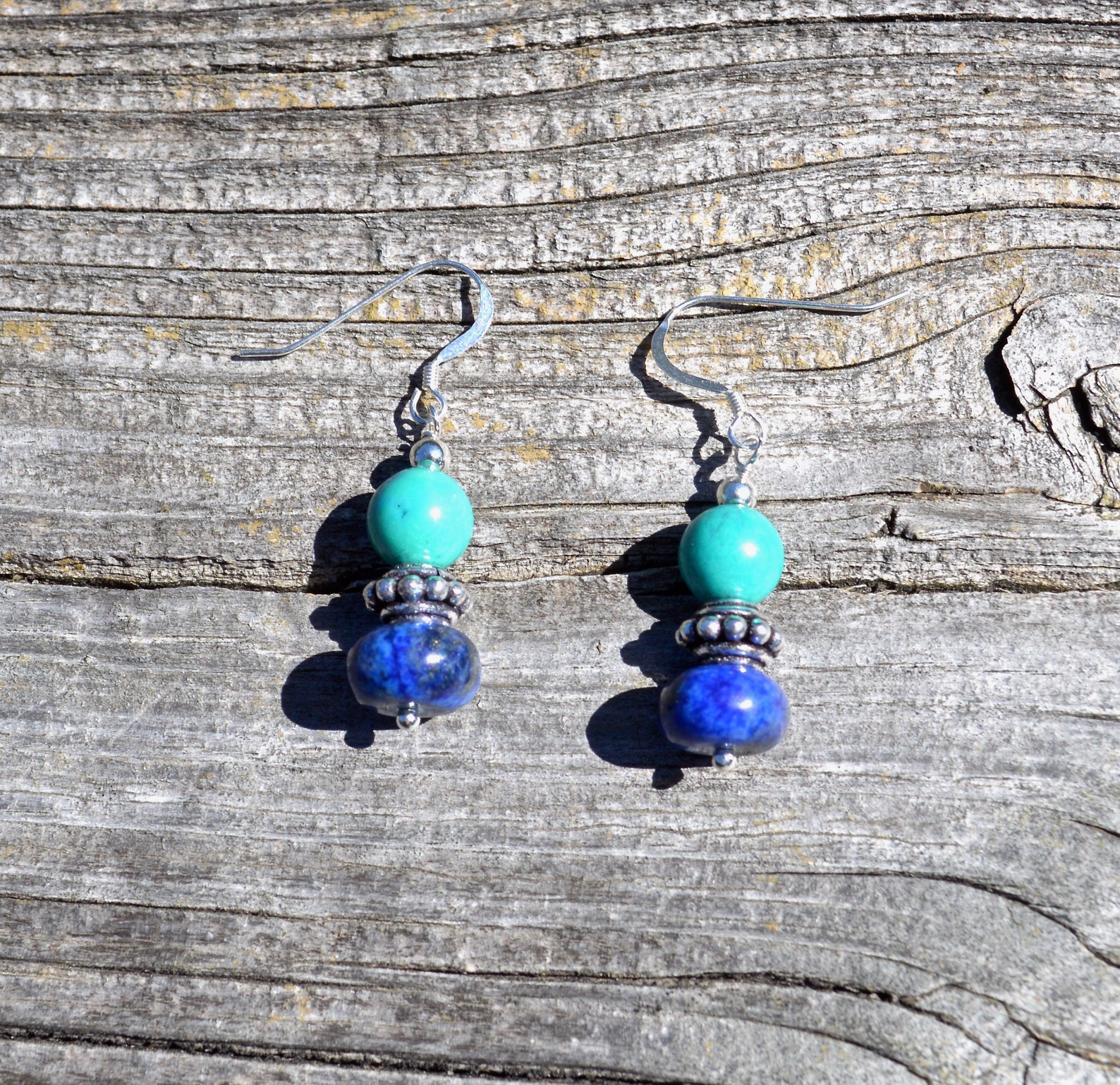 Lapis and Turquoise Sterling Silver Earrings, Turquoise Jewelry, Lapis ...