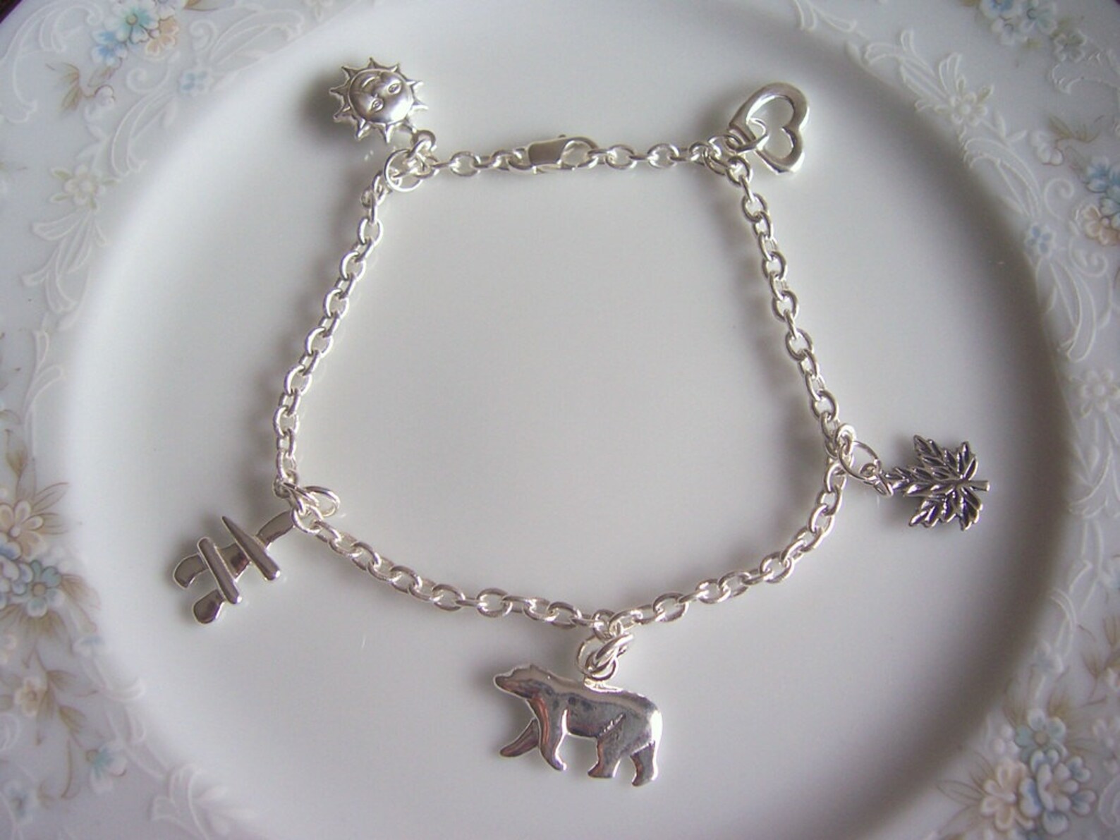 Sterling Silver I Love Canada Charm Bracelet Maple Leaf Polar - Etsy