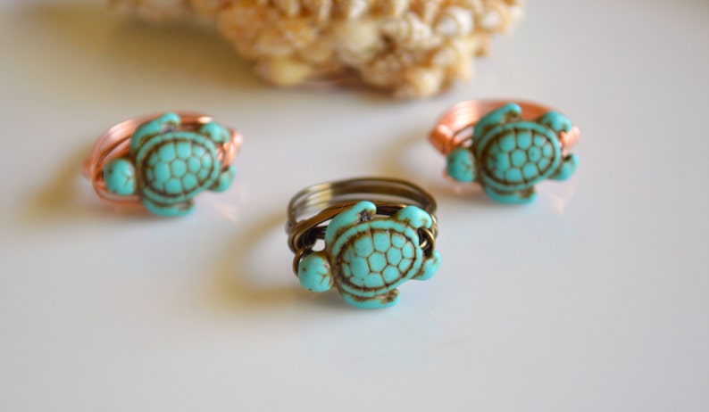 Wire Wrapped Turquoise Howlite Turtle Ring, Unisex Ring, Unisex Jewelry ...