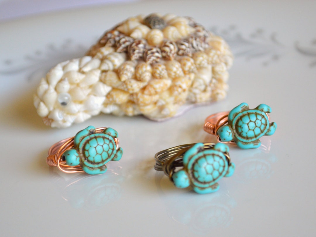 Wire Wrapped Turquoise Howlite Turtle Ring, Unisex Ring, Unisex Jewelry ...