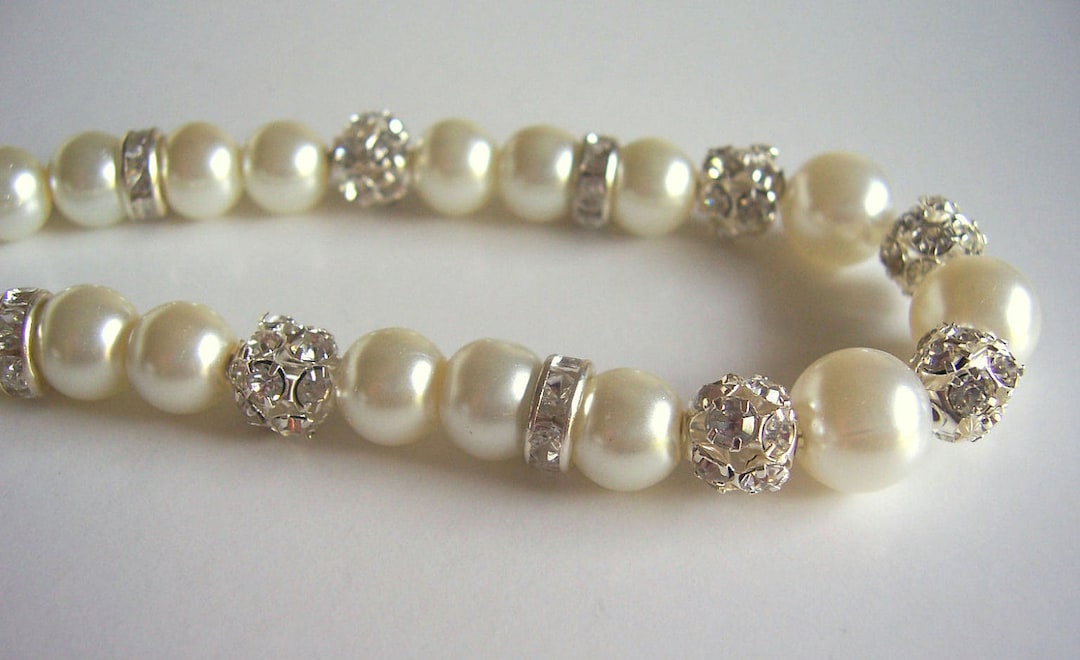 Pearl and Rhinestone Bridal Necklace, Bridesmaids Gifts, Pearl Wedding ...