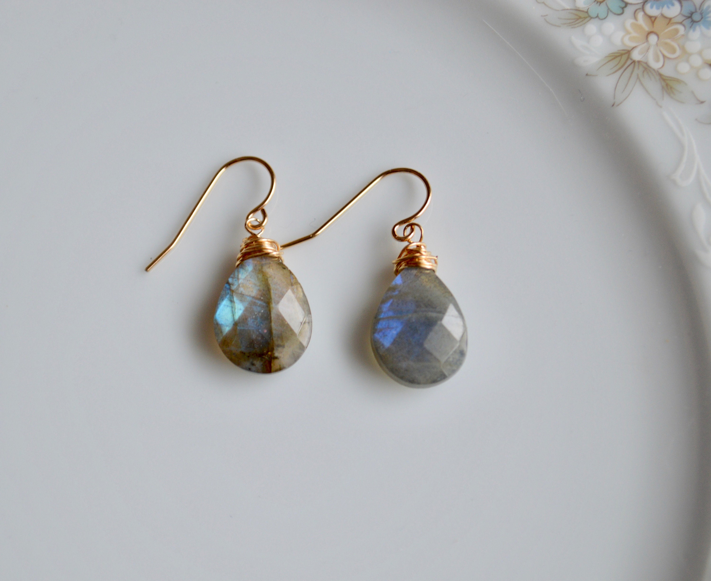 Labradorite and Gold Wire Wrapped Earrings, Labradorite Jewelry - Etsy