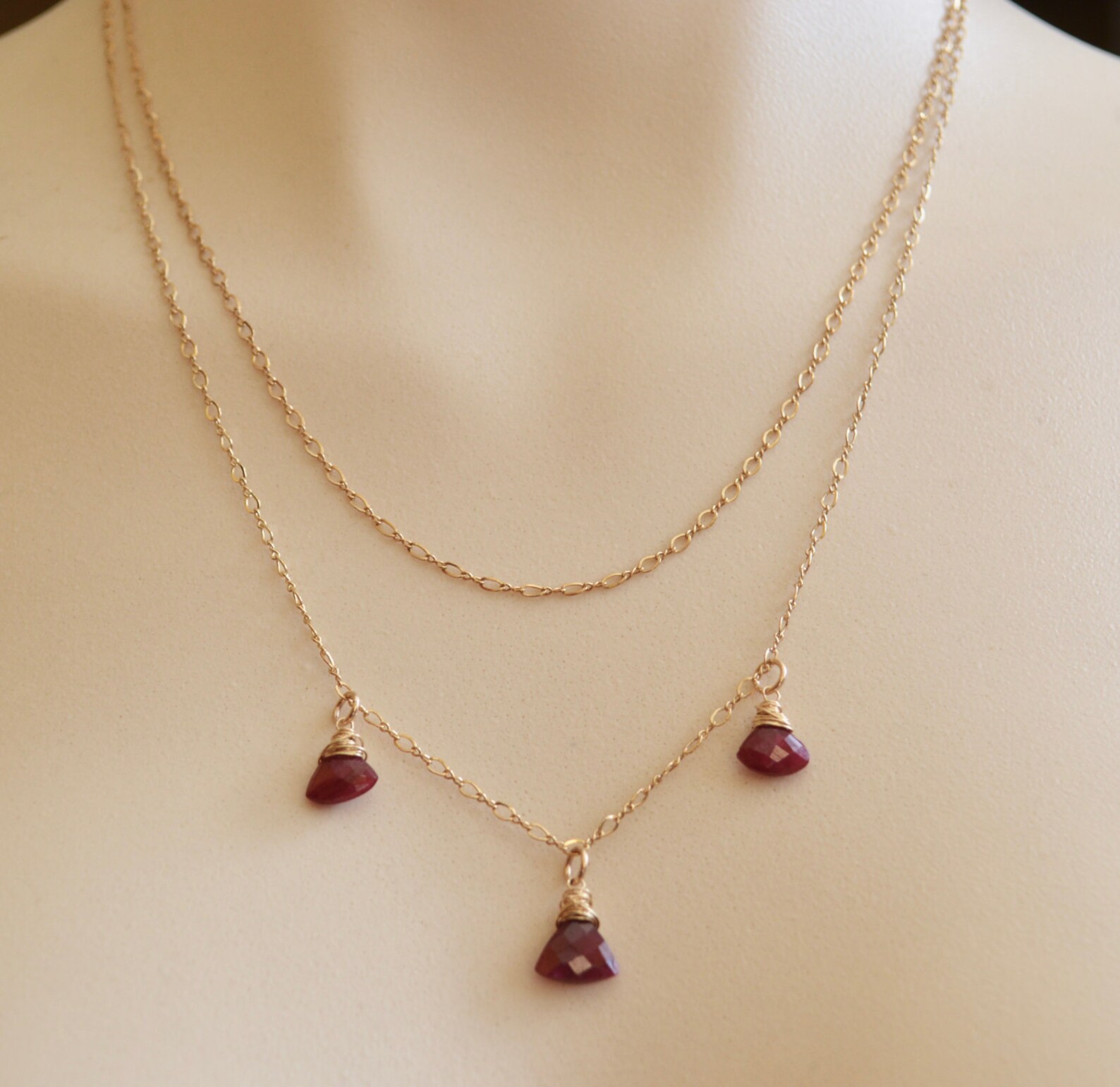 Ruby and Gold Wire Wrapped Double Strand Necklace, Ruby Jewelry, Ruby ...