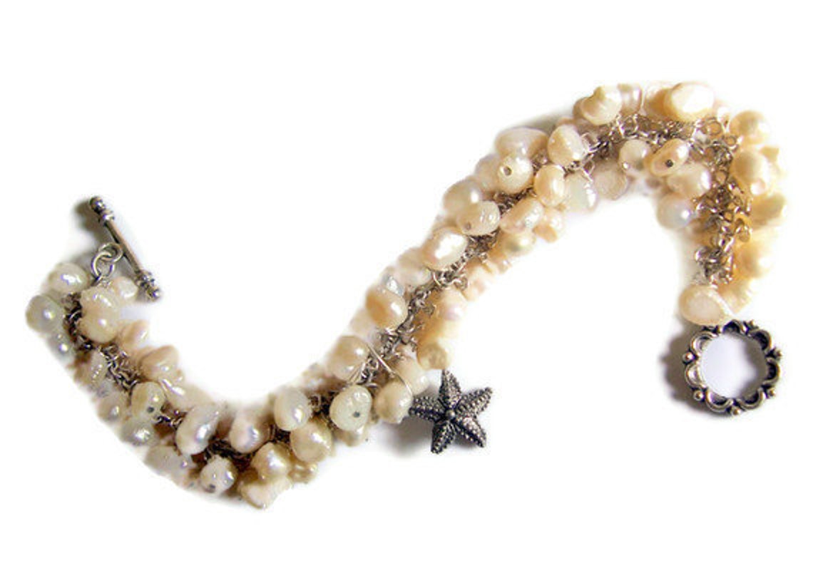 Freshwater Pearl and Starfish Bracelet Beach Wedding Beach Jewelry ...