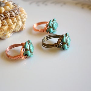 Wire Wrapped Turquoise Howlite Turtle Ring, Unisex Ring, Unisex Jewelry ...