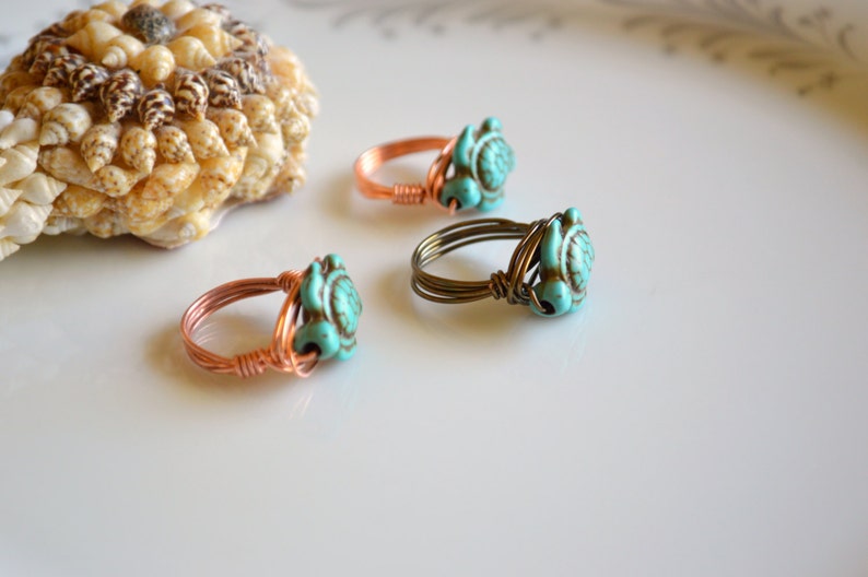 Wire Wrapped Turquoise Howlite Turtle Ring, Unisex Ring, Unisex Jewelry ...