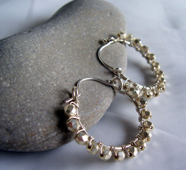 Silver Crystal and Sterling Silver Wire Wrapped Hoop Earrings - Etsy