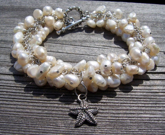Freshwater Pearl and Starfish Bracelet Beach Wedding Beach | Etsy