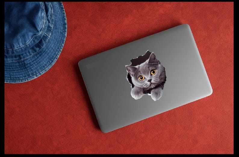 Gray Cat Wall Sticker 3D Grey Cat Vinyl Decal - Etsy