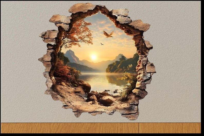 3D Sunset Lake Wall Hole Sticker Fantasy Nature Wall Decor - Etsy