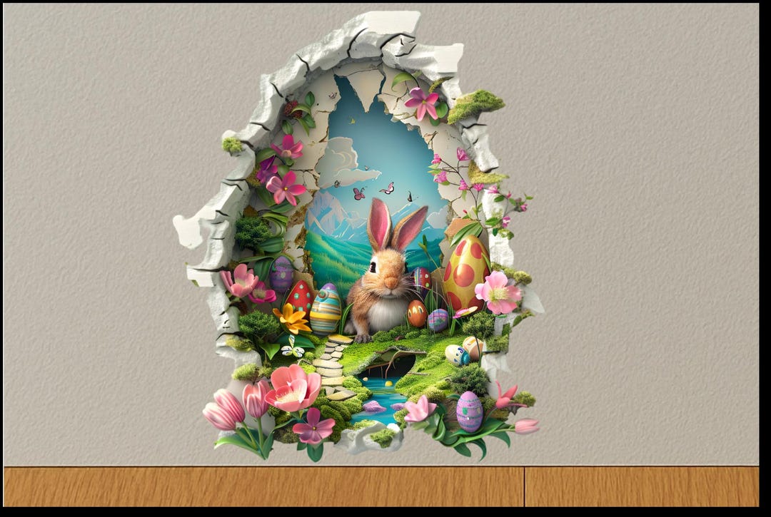3D Easter Bunny Wall Hole Sticker Spring Wall Decor - Etsy