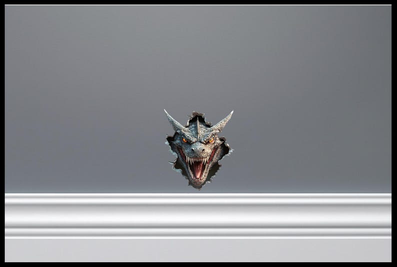 3D Horned Dragon Wall Hole Sticker Fantasy Wall Decor - Etsy
