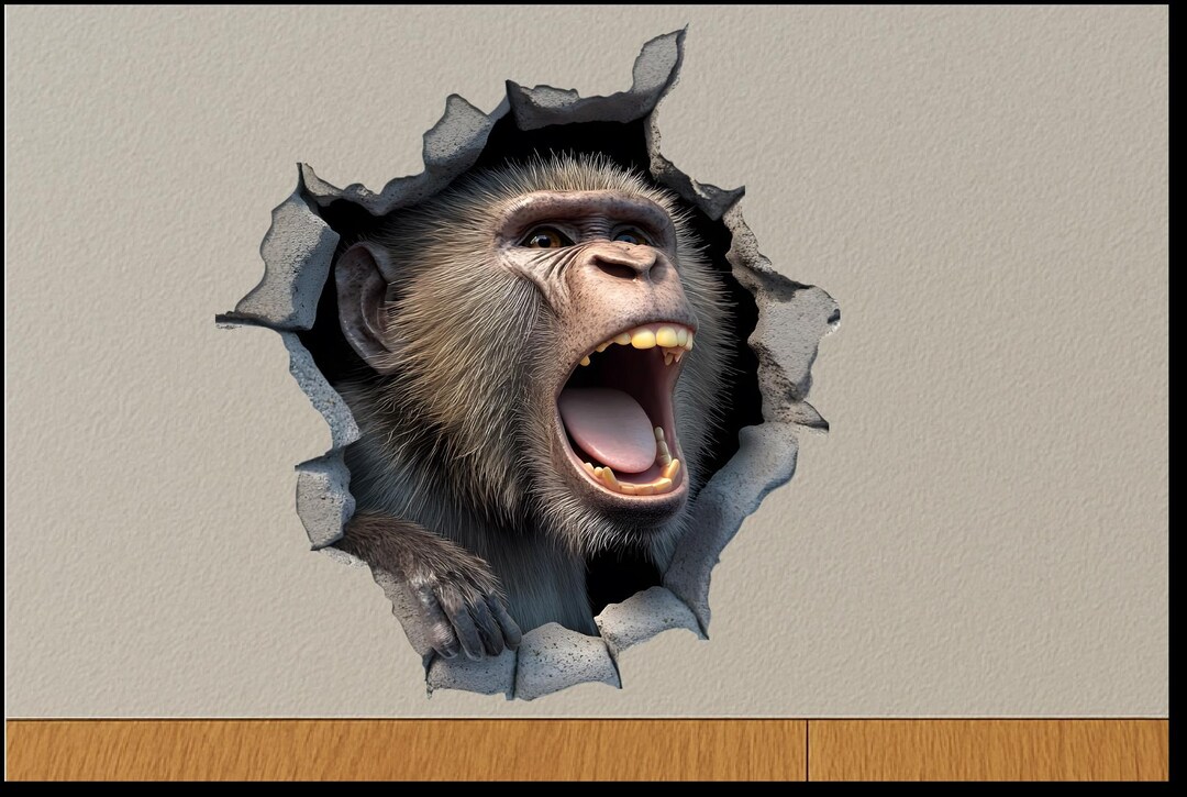 Peeking Monkey Wall Hole Sticker 3D Jungle Animal Decor Gift - Etsy