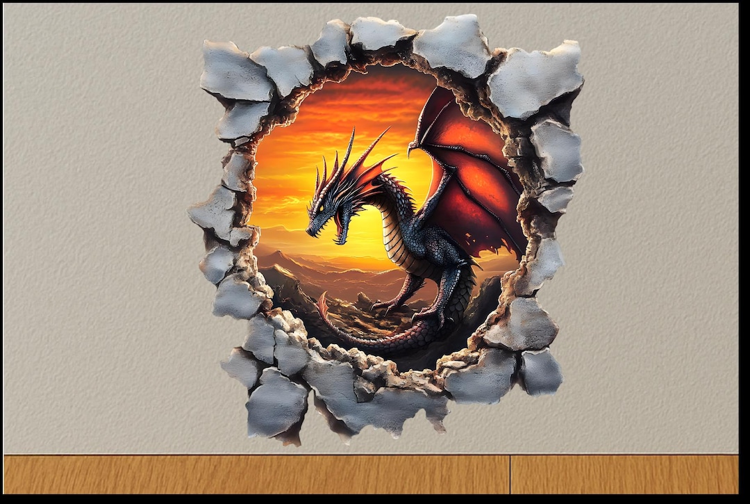 Sunscale Dragon 3D Wall Hole Fire Fantasy Decor - Etsy