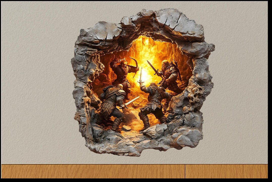 3D Fantasy Battle Wall Hole Sticker Medieval Warrior Wall Decor - Etsy