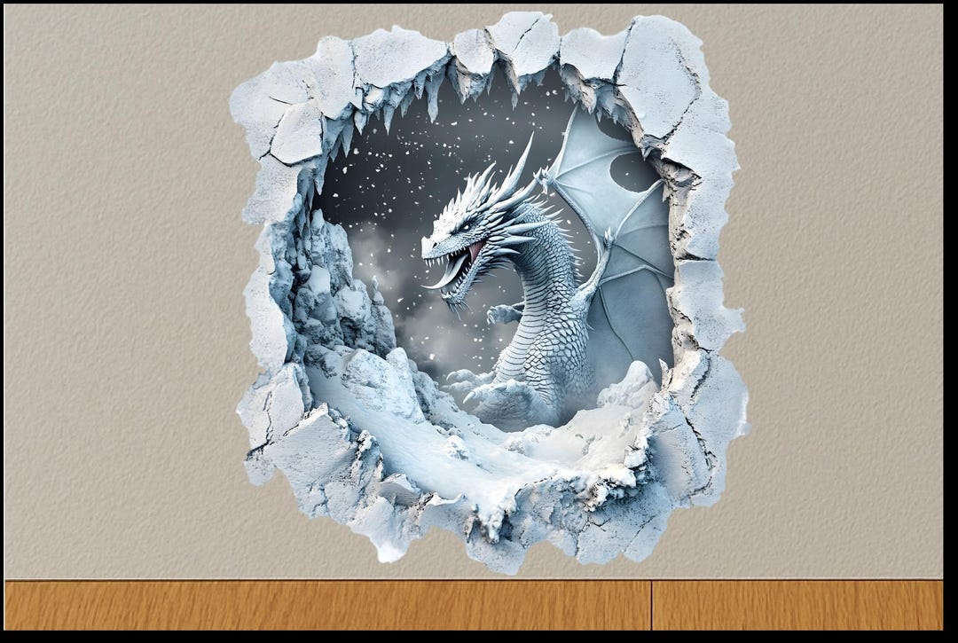 Frostveil Dragon 3D Wall Hole Ice Fantasy Decor - Etsy