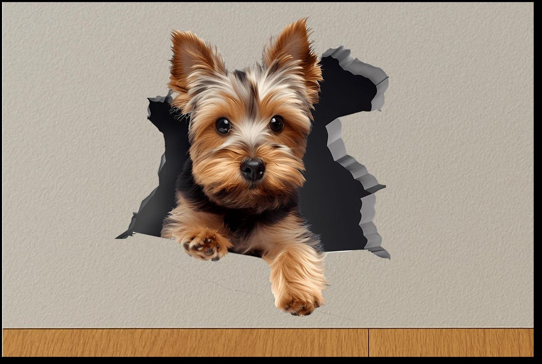 Peeking Yorkie Dog Wall Hole Sticker 3D Pet Decor - Etsy