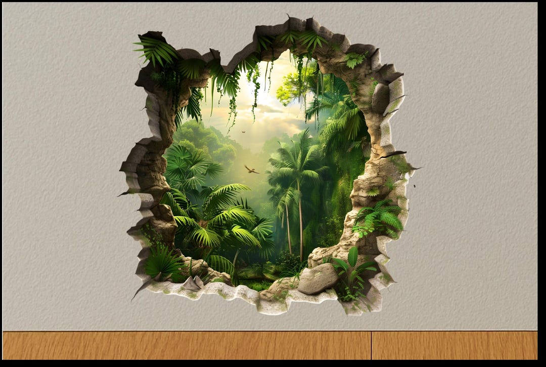 3D Jungle Wall Hole Sticker Tropical Forest Wall Decor Nature Illusion ...
