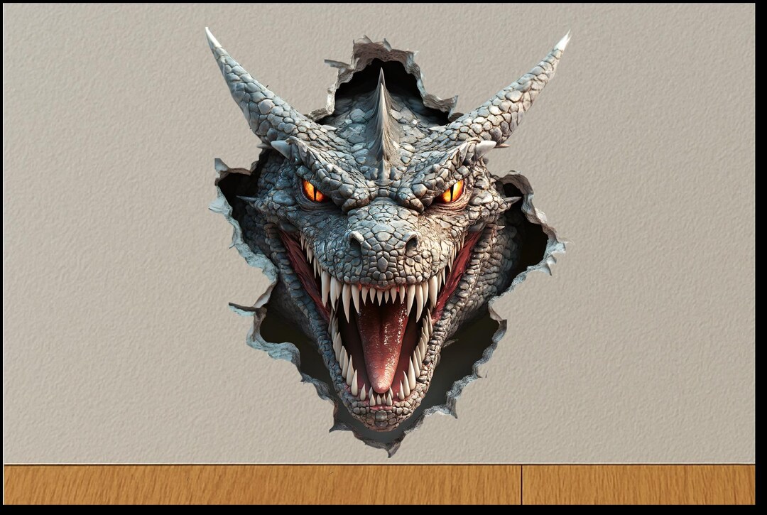 3D Horned Dragon Wall Hole Sticker Fantasy Wall Decor - Etsy