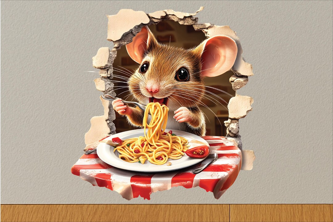 Spaghetti Eating Mouse Hole Wall Decal - Etsy