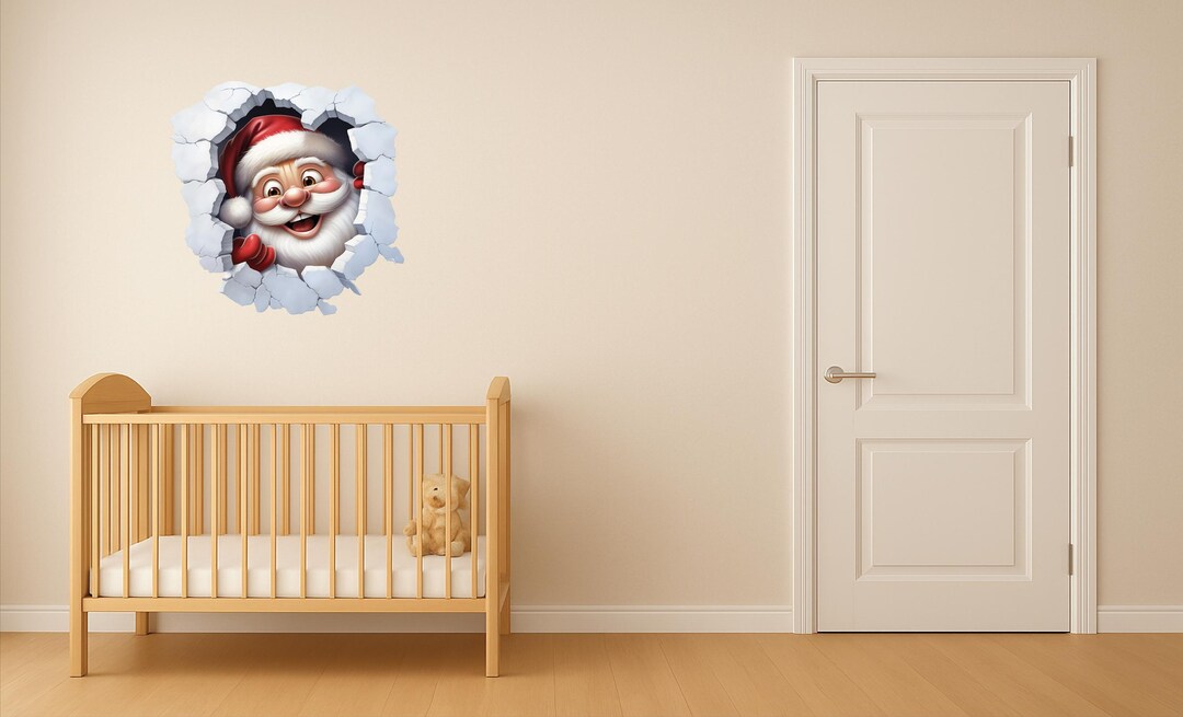 Santa Peeking Through Wall Vinyl Sticker | 3D Christmas Wall Decal - Etsy