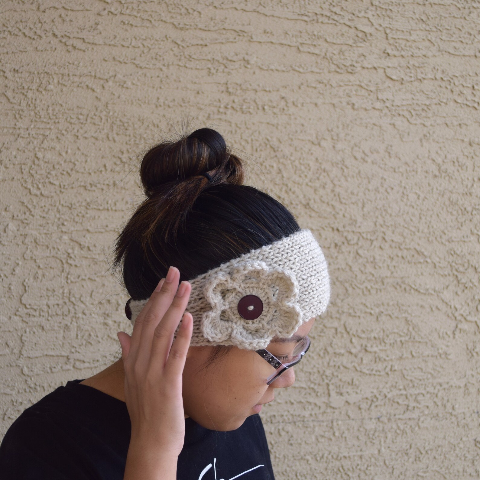 Knit headband with crochet flower warm headpiece knitted ear | Etsy