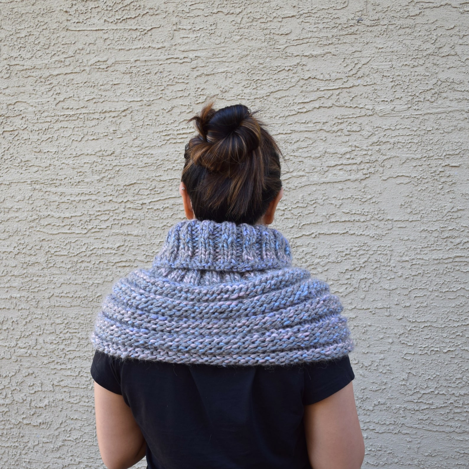 Oversized turtleneck cowl knitted infinity scarf gray blue | Etsy
